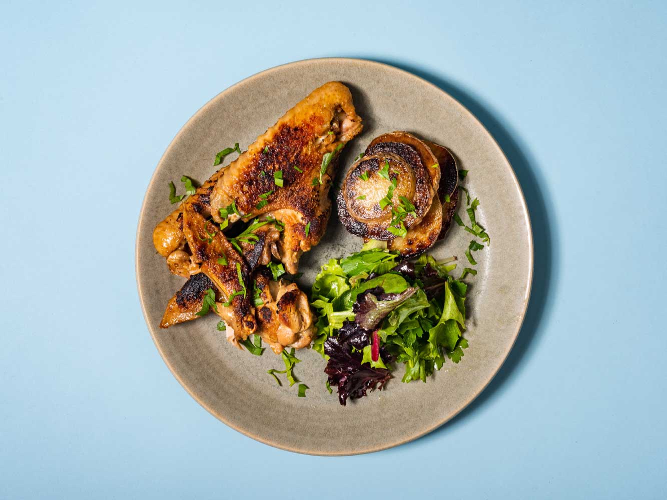 Confit Crispy Turkey Wings with Pommes de Terre à la Sarladaise